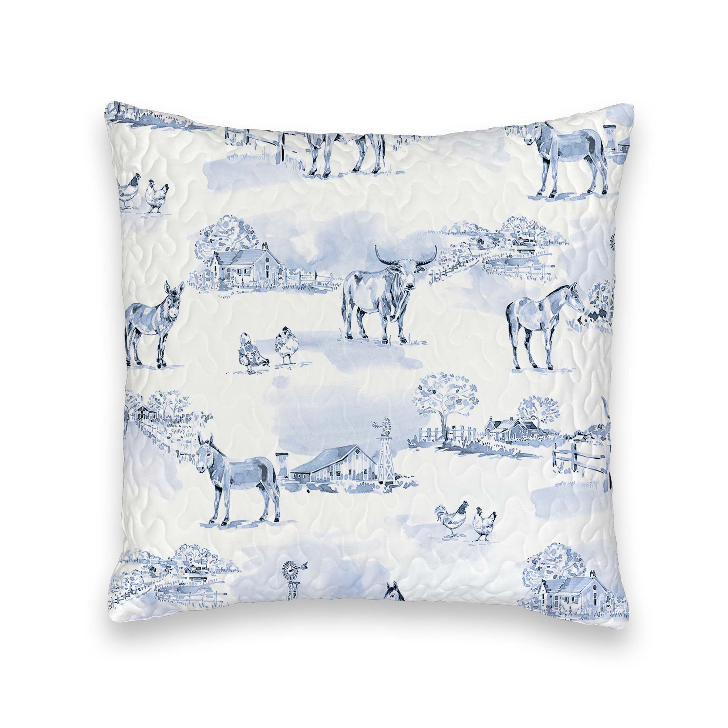Donkey Toile Blue Quilted 20" Pillow – Ida Mae Home