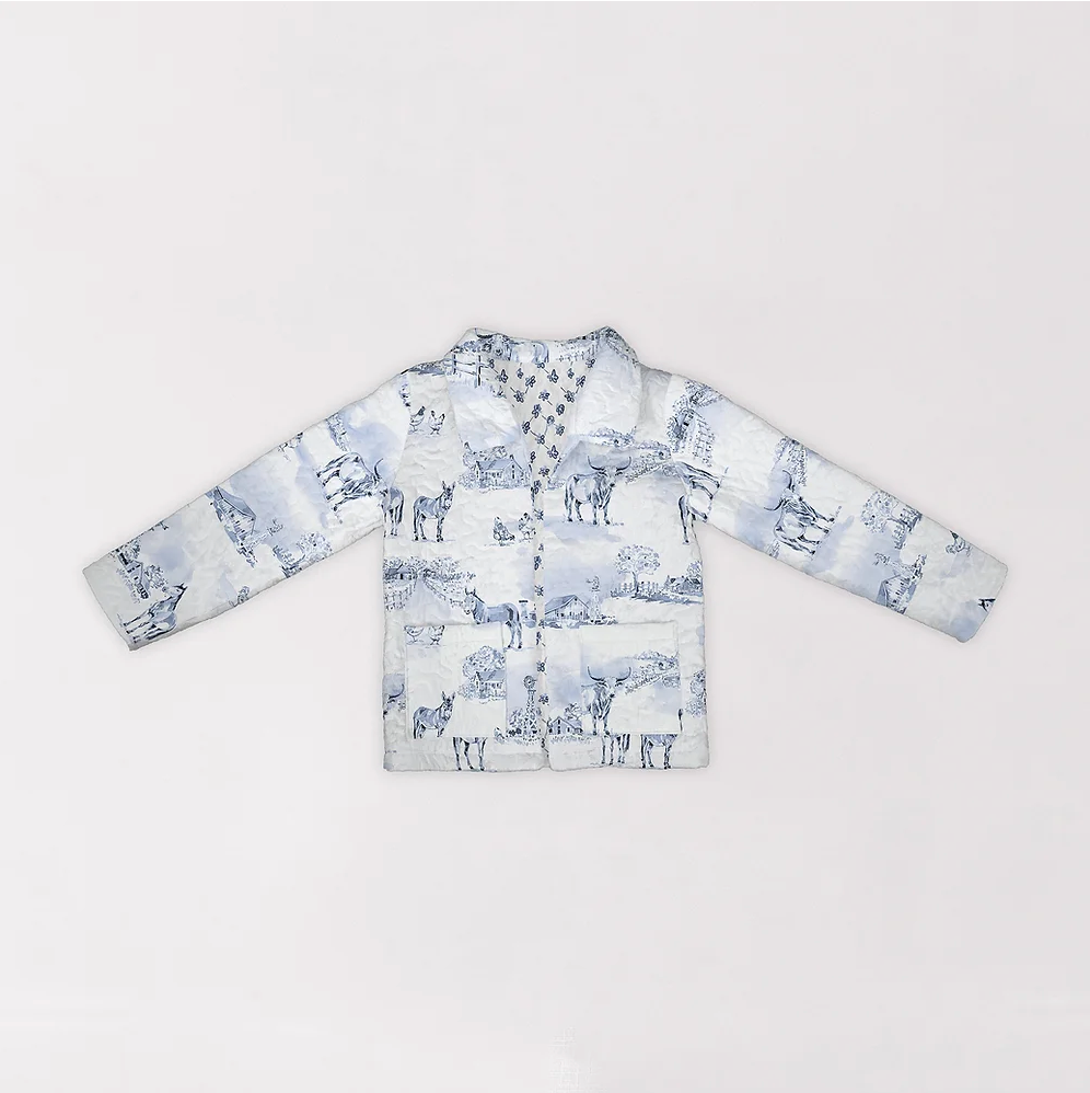 Donkey Toile Blue Quilted Jacket – Ida Mae Home
